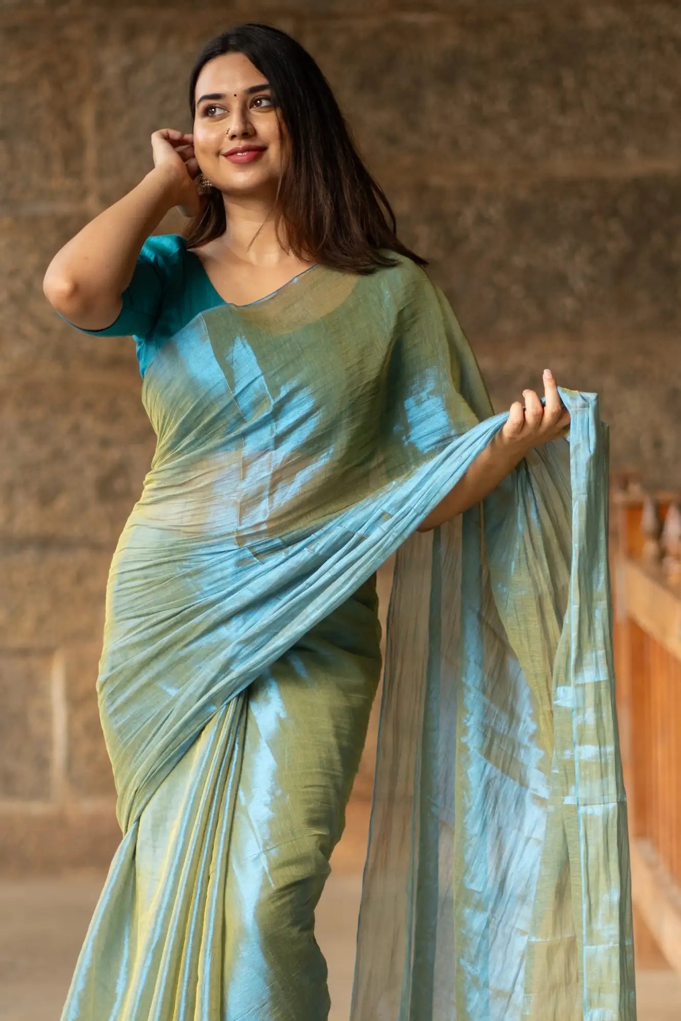 Blue Tissue Cotton Saree | I Love Sarees - I Love Sarees